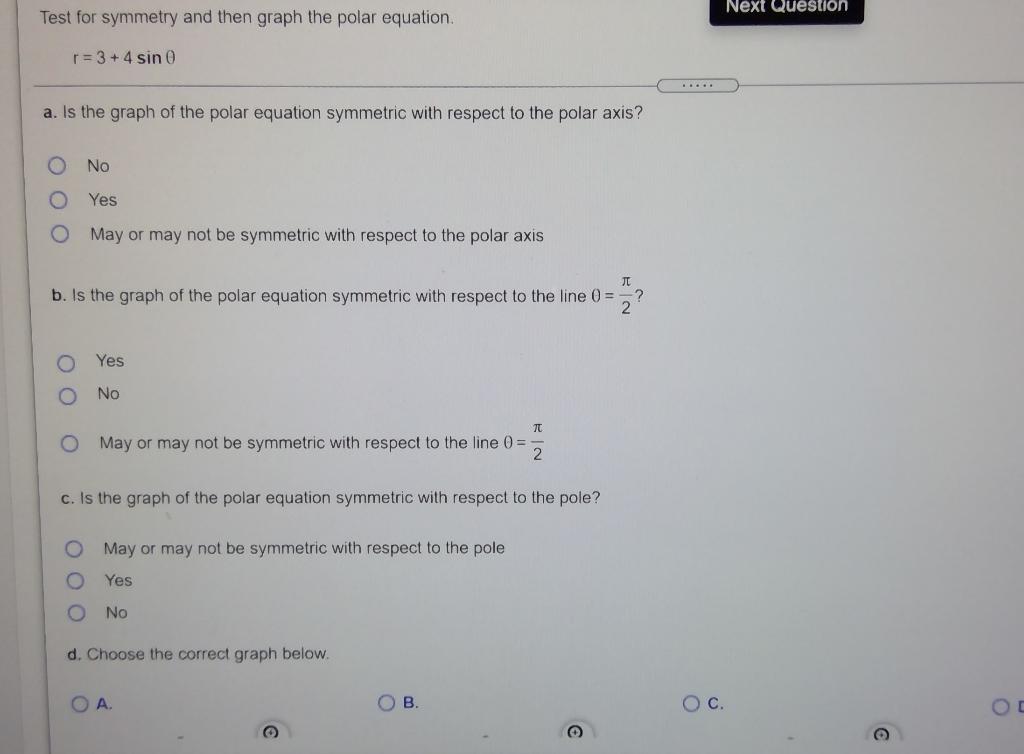 Solved Next Question Test for symmetry and then graph the | Chegg.com