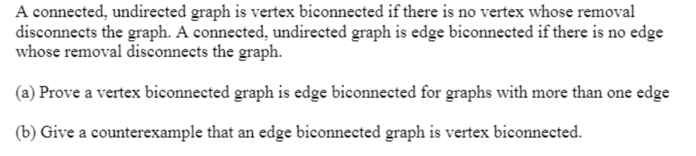 Solved A connected, undirected graph is vertex biconnected | Chegg.com
