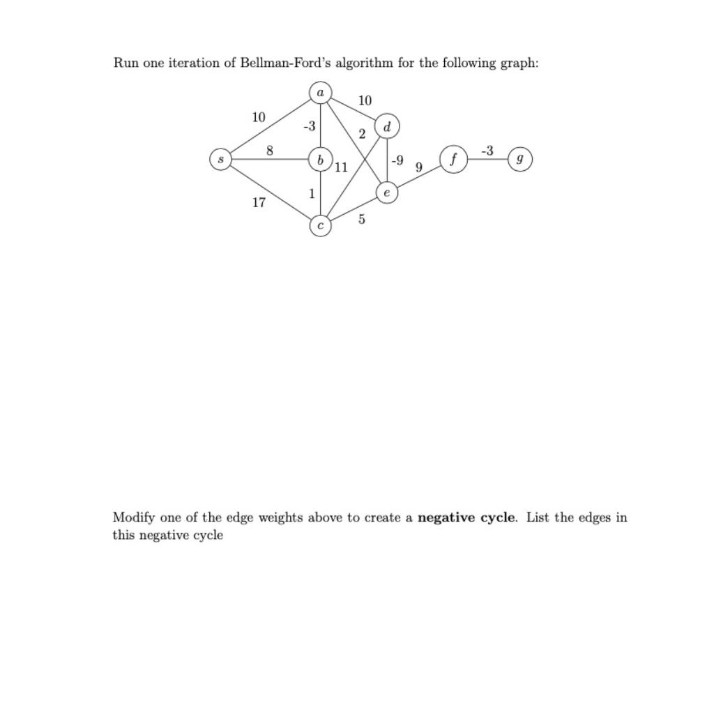 Solved Run one iteration of Bellman-Ford's algorithm for the | Chegg.com