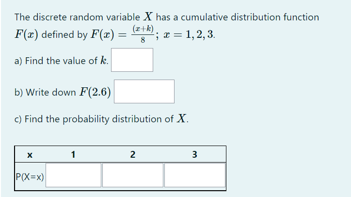 Solved The discrete random variable X has a cumulative | Chegg.com