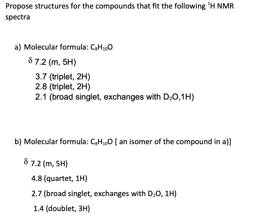 Solved Propose structures for the compounds that fit the | Chegg.com