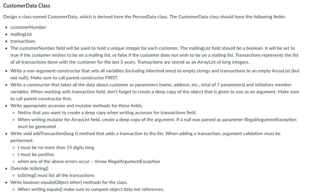 Solved Problem #1 Person Data and CustomerData Classes | Chegg.com