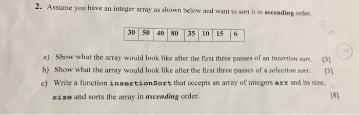Solved 2. Assume you have an integer array as shown below | Chegg.com