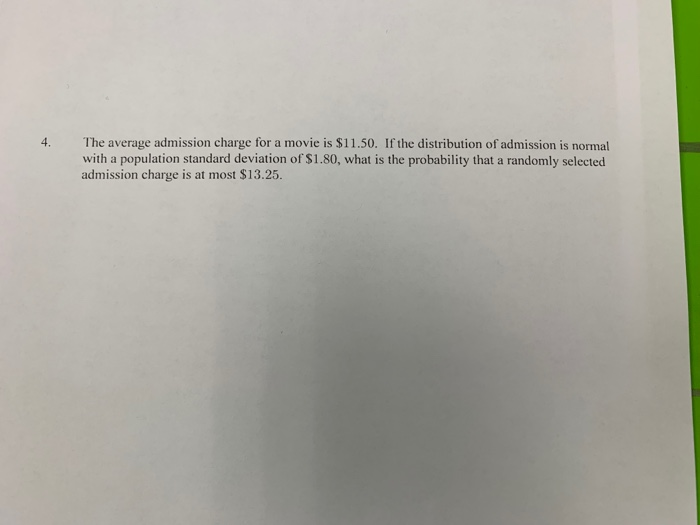 Solved The average admission charge for a movie is $11.50. | Chegg.com