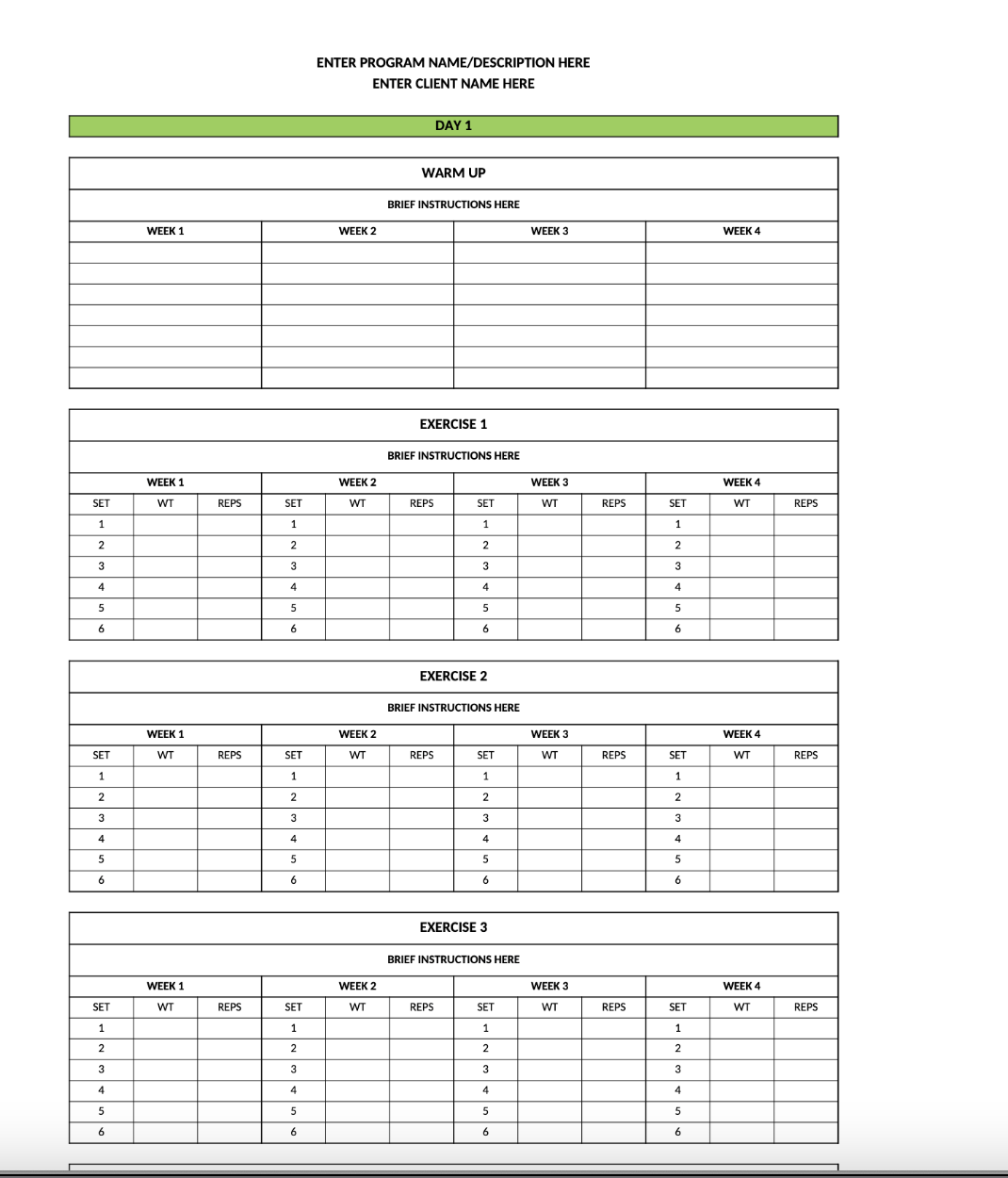 Solved Develop a Workout Sheet Template For this | Chegg.com