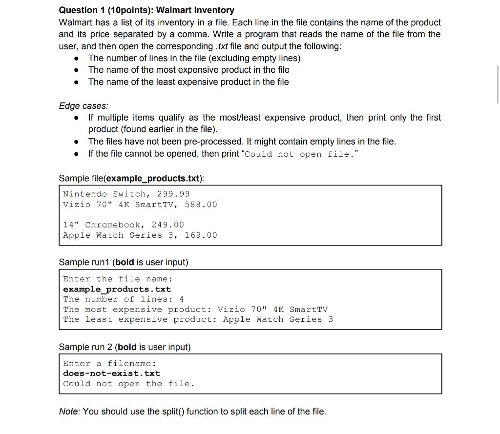 Solved Question 1 (10 points): Walmart Inventory Walmart has | Chegg.com