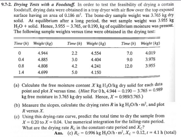 Solved 9.7-2. Drying Tests with a Foodstuff. In order to | Chegg.com