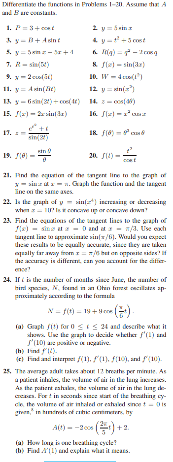Differentiate the functions in Problems 1-20. Assume | Chegg.com