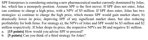Solved SPF Enterprises is considering entering a new | Chegg.com