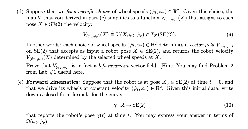 Problem 1: Differential drive kinematics on SE(2) | Chegg.com