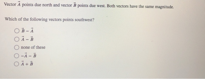 Solved Vector A points due north and vector B points due | Chegg.com