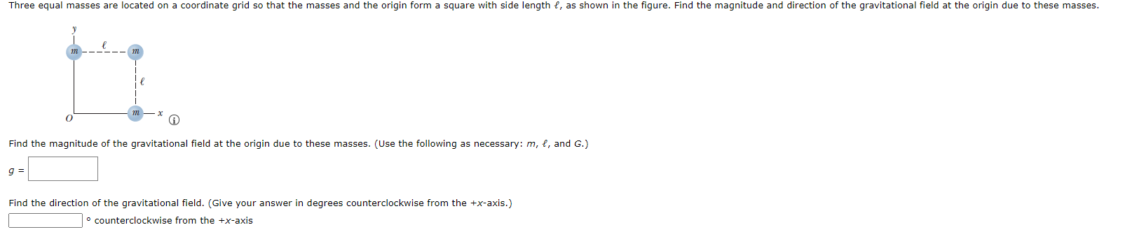 Solved Three equal masses are located on a coordinate grid | Chegg.com