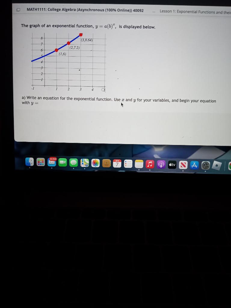Solved The Graph Of An Exponential Function Y A B X Is