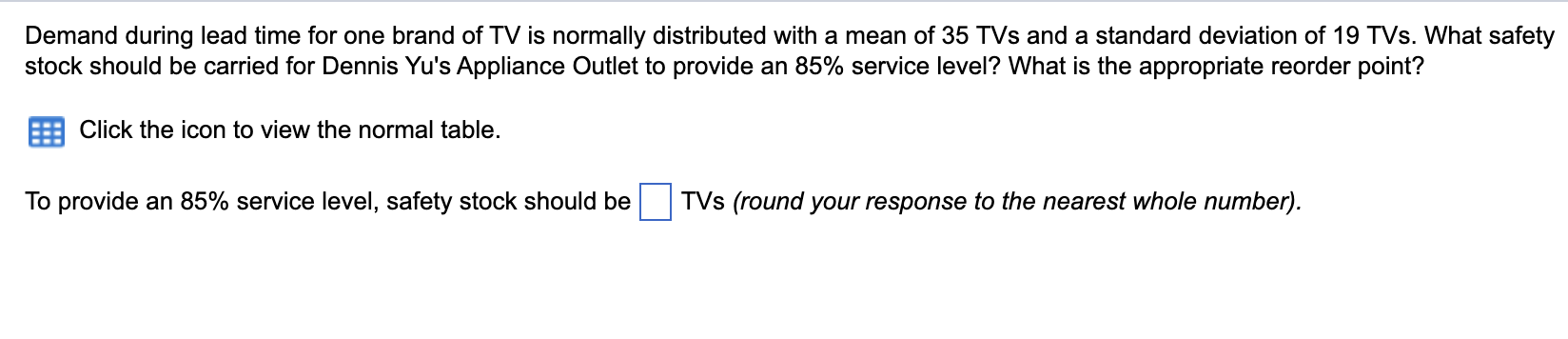 Solved Demand during lead time for one brand of TV is | Chegg.com