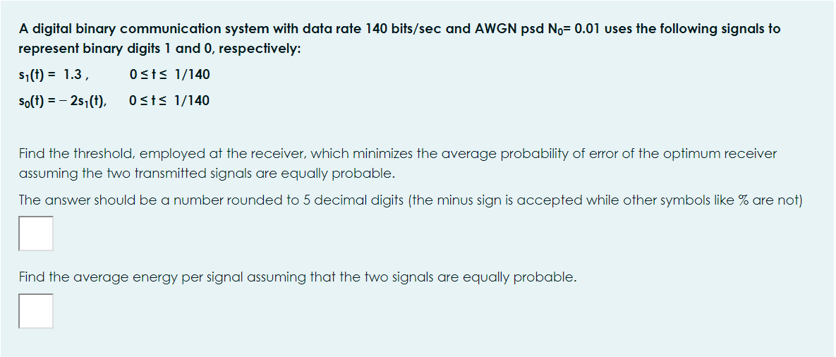 Solved A digital binary communication system with data rate | Chegg.com