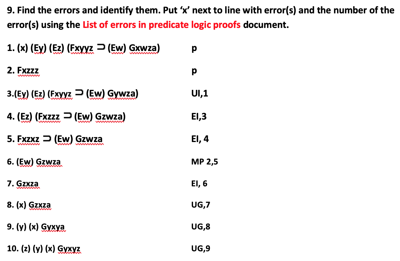 Solved 9. Find the errors and identify them. Put 'x' next to | Chegg.com