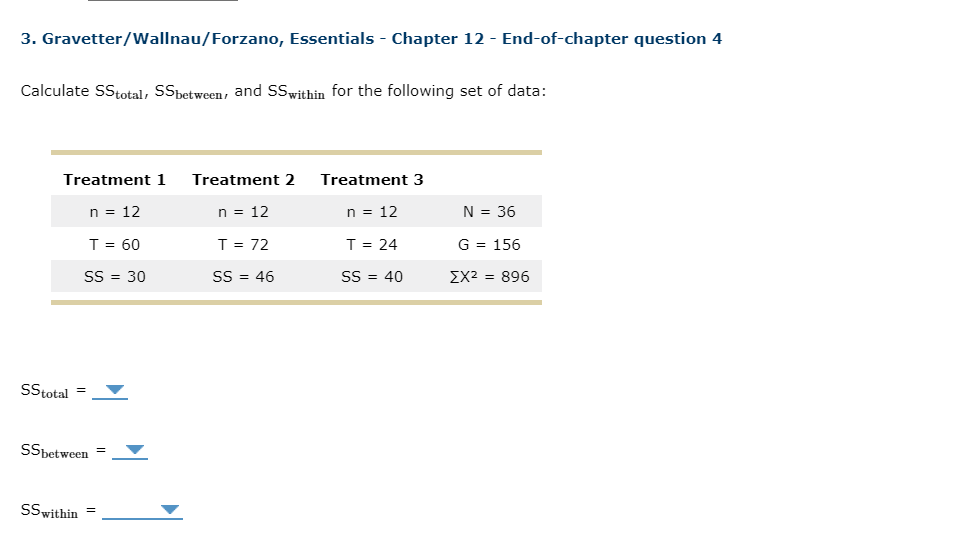 Solved 3. Gravetter/Wallnau/Forzano, Essentials - Chapter 12 | Chegg.com