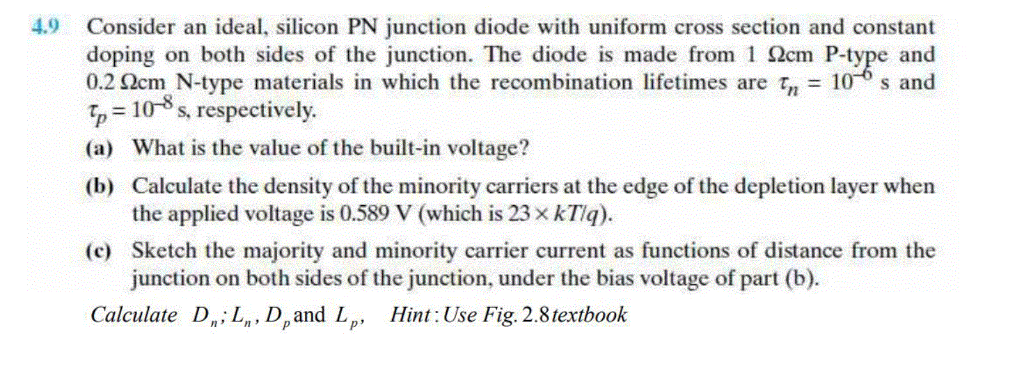 Solved Consider an ideal, silicon PN junction diode with | Chegg.com