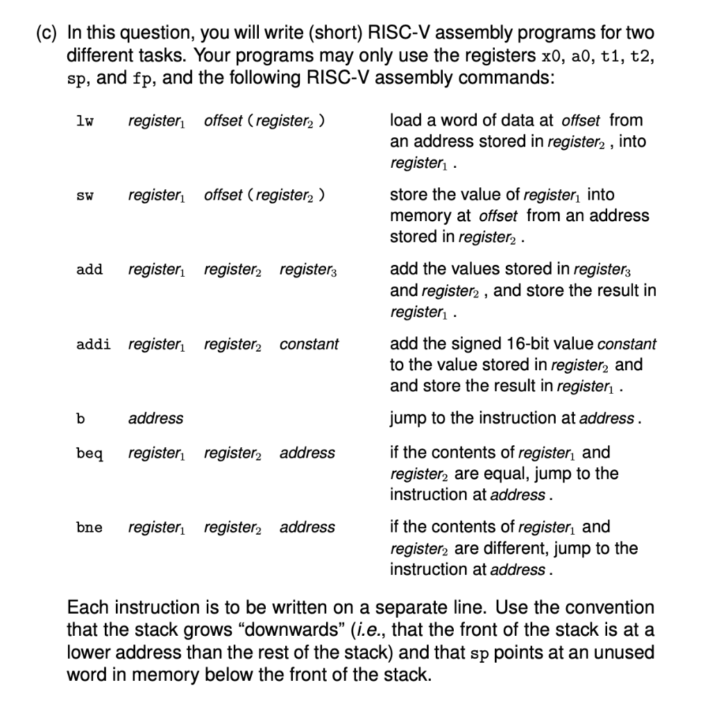 (c) In this question, you will write (short) RISC-V | Chegg.com