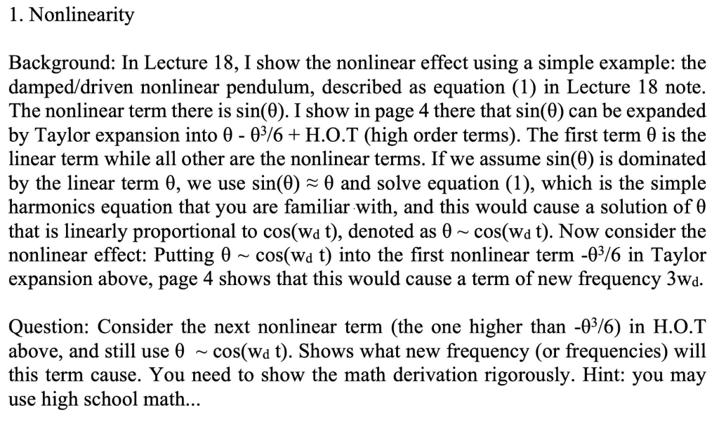 Solved Background: In Lecture 18, I show the nonlinear | Chegg.com