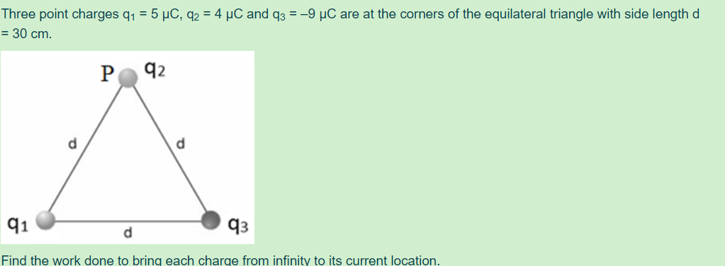Solved Three point charges q1=5μC,q2=4μC and q3=−9μC are at | Chegg.com