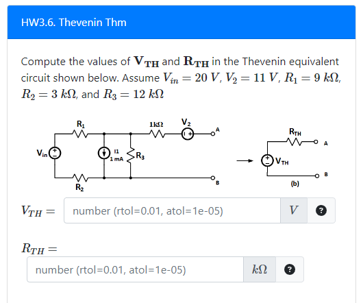 Solved Compute the values of VTH and RTH in the Thevenin | Chegg.com