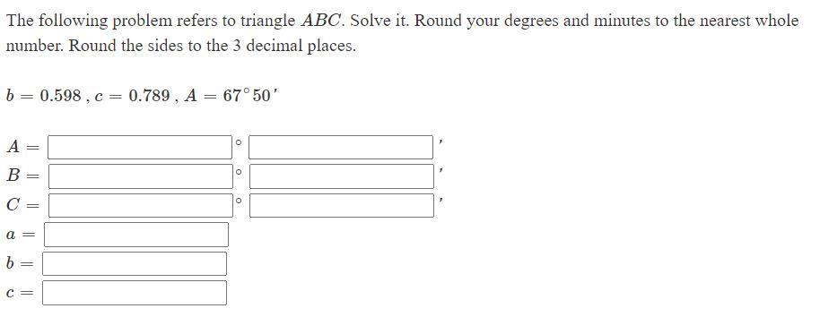 Solved The following problem refers to triangle ABC. Solve | Chegg.com