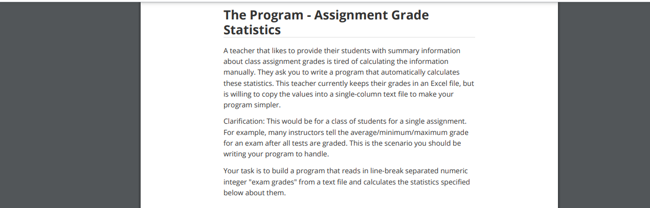 Solved The Program - Assignment Grade Statistics A teacher | Chegg.com