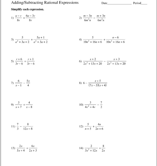 Solved Adding/Subtracting Rational Expressions Simplify | Chegg.com
