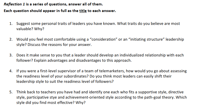 Reflection 1 is a series of questions, answer all of | Chegg.com