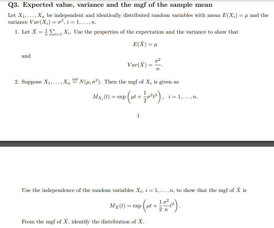 Solved Q3. Expected value, variance and the mgf of the | Chegg.com