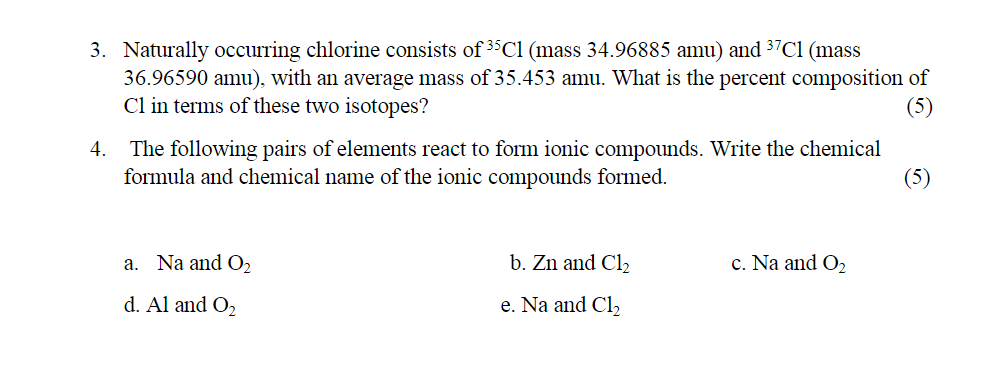 Solved 3. Naturally occurring chlorine consists of 35Cl | Chegg.com