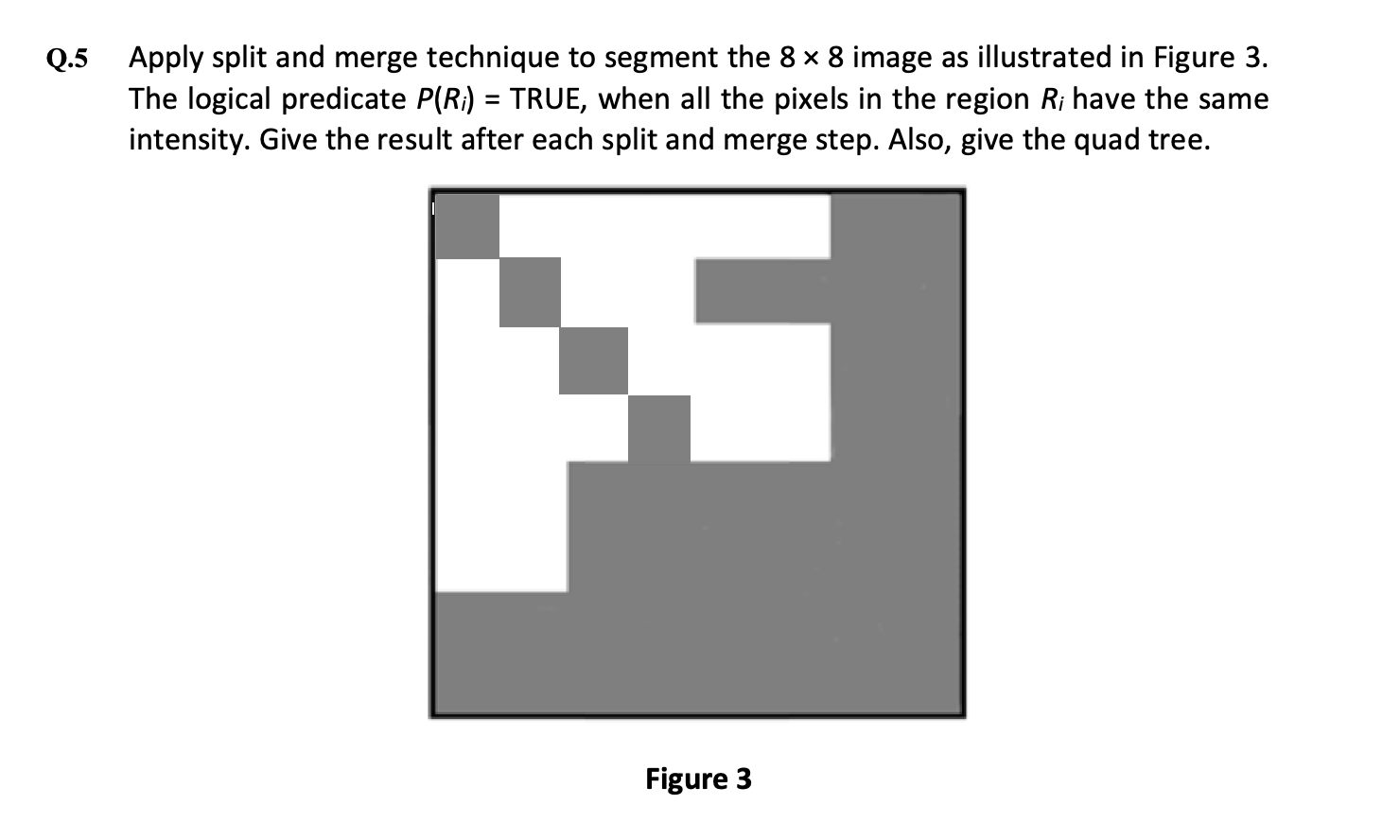 Solved .5 Apply split and merge technique to segment the 8×8 | Chegg.com