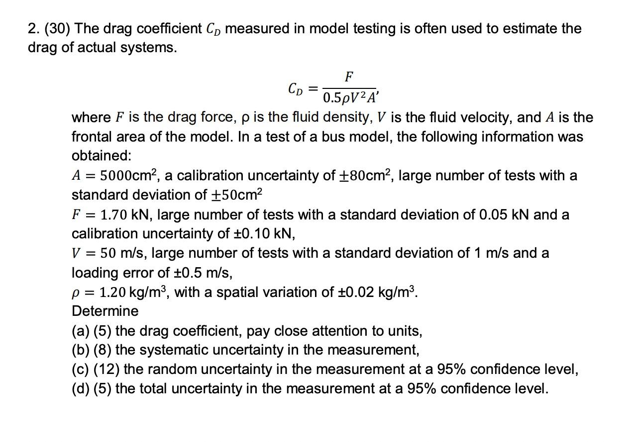 Solved 2 30 The Drag Coefficient Co Measured In Model