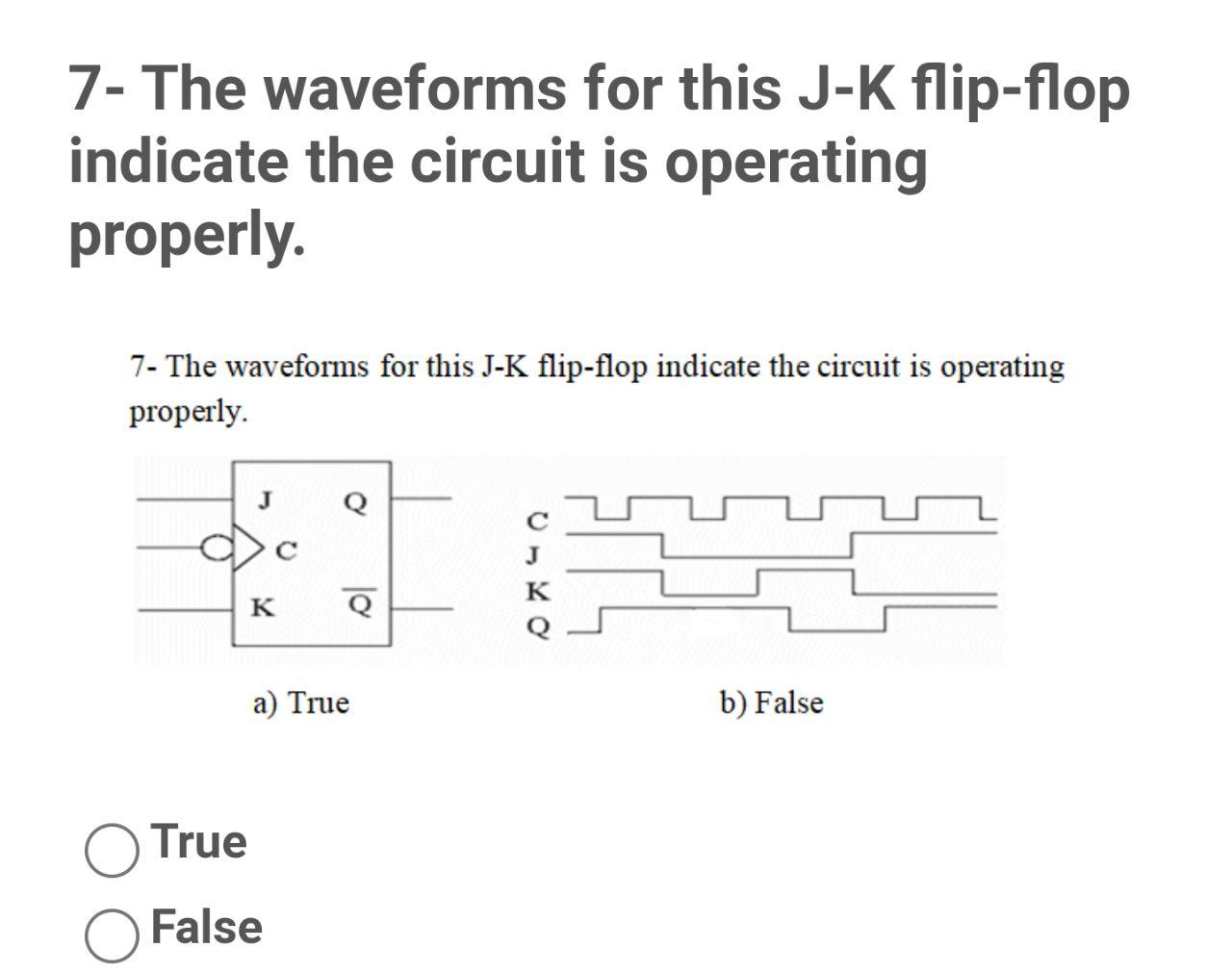 Solved 7- The waveforms for this J-K flip-flop indicate the | Chegg.com