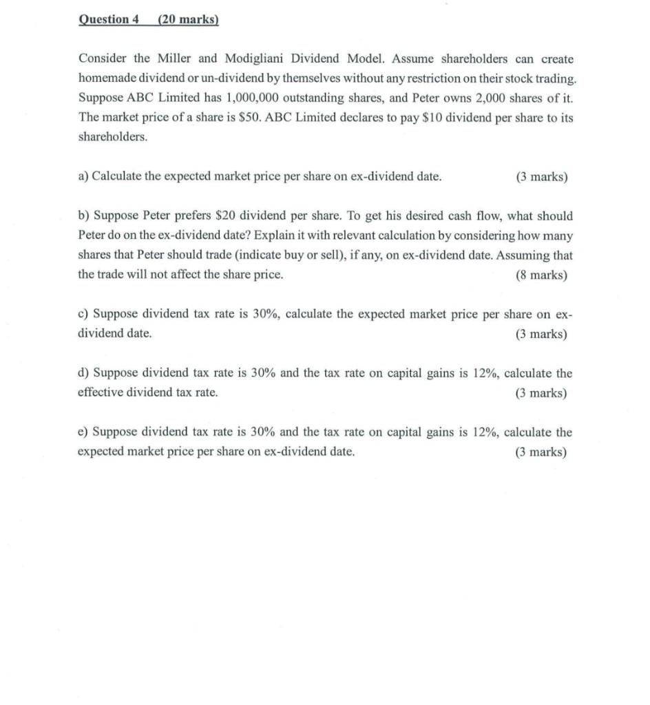 Solved Consider the Miller and Modigliani Dividend Model. | Chegg.com