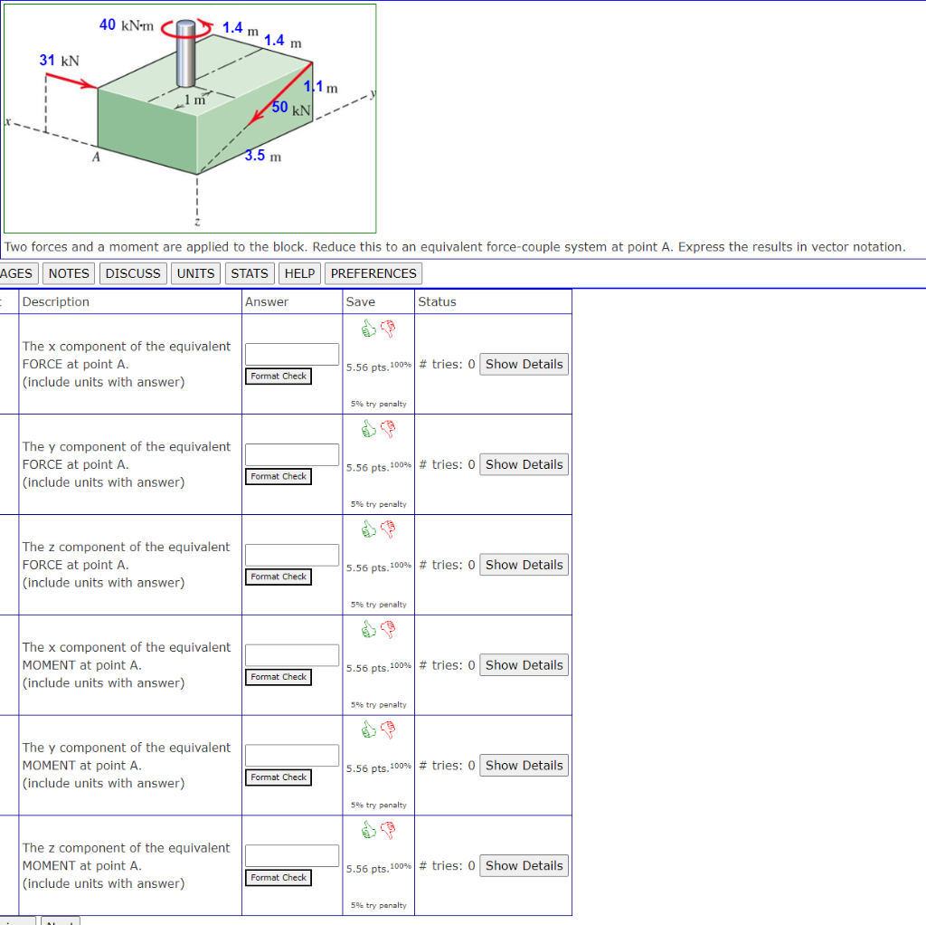 Solved Two forces and a moment are applied to the block. | Chegg.com