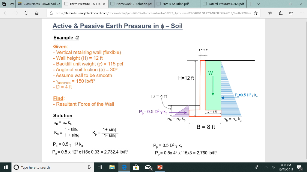 Solved +ラ 꽤 Class Notes-Download Cr Earth Pressure-All(1) × | Chegg.com