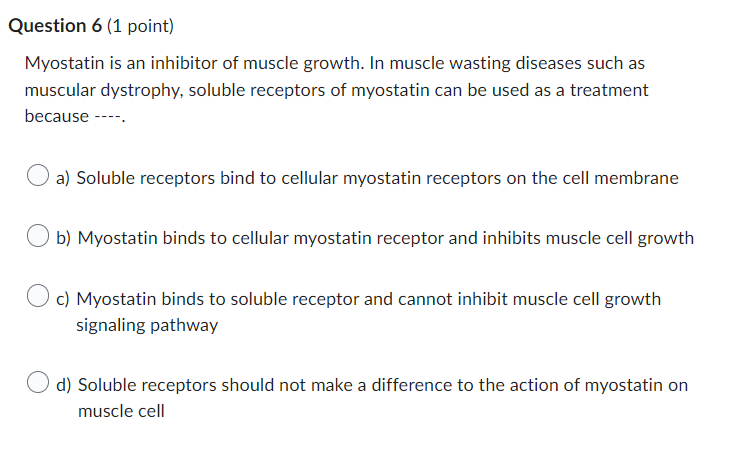 Solved Myostatin is an inhibitor of muscle growth. In muscle | Chegg.com