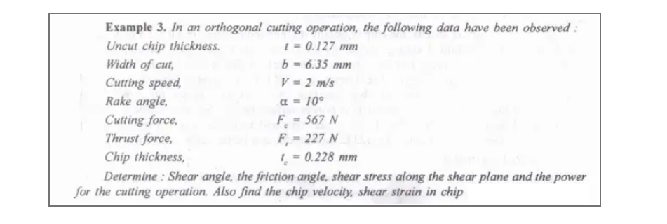 Solved Example 3. In an orthogonal cutting operation, the | Chegg.com