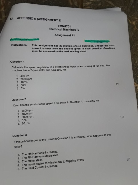 Solved 13 APPENDIX A (ASSIGNMENT 1) EMM4701 Electrical | Chegg.com