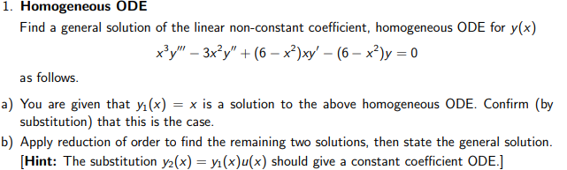 Solved 1. Homogeneous ODE Find a general solution of the | Chegg.com
