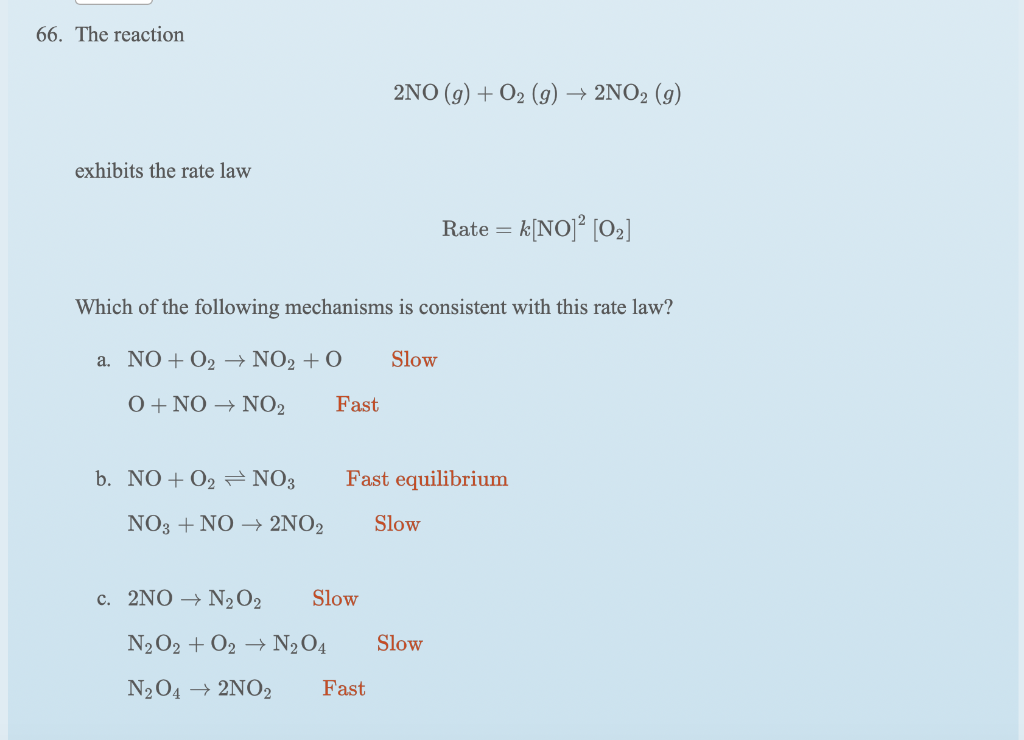 Solved 66. The reaction 2NO(g) + O2 (g) → 2NO2 (g) exhibits | Chegg.com