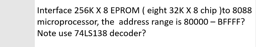 Solved Interface 256K X 8 EPROM (eight 32K X 8 chip )to 8088 | Chegg.com