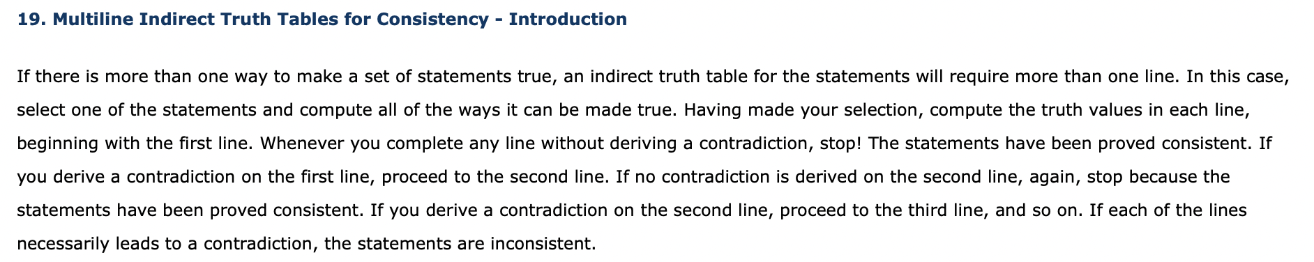 19. Multiline Indirect Truth Tables for Consistency - | Chegg.com