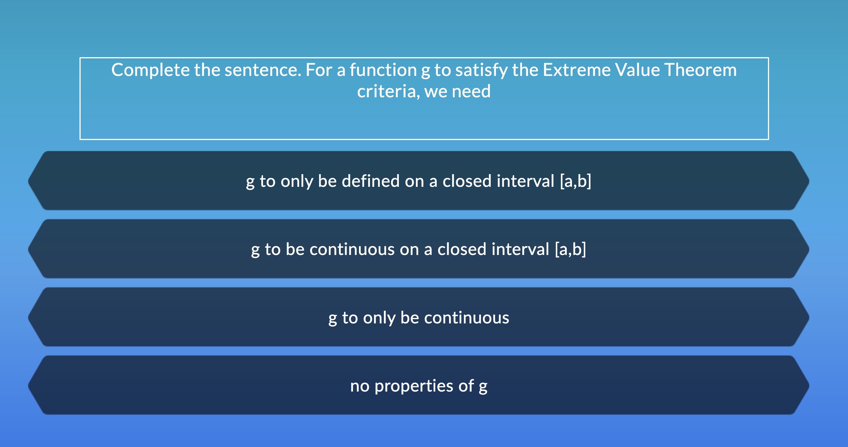Solved Complete the sentence. For a function g to satisfy | Chegg.com