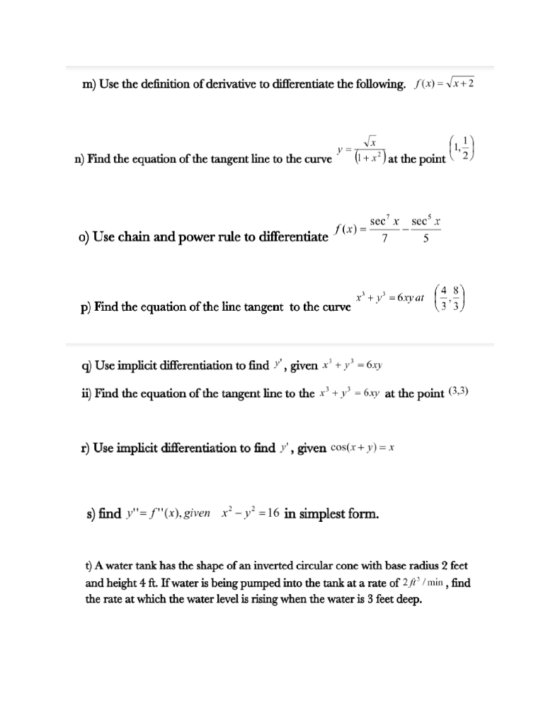 Solved m) Use the definition of derivative to differentiate | Chegg.com