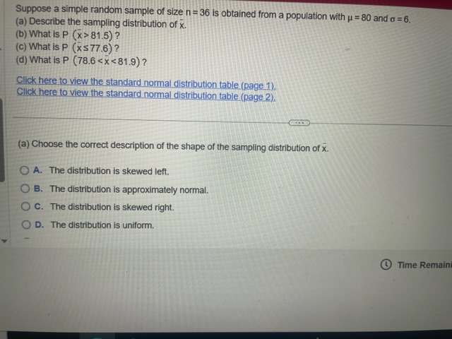 Solved Suppose a simple random sample of size n=36 is | Chegg.com