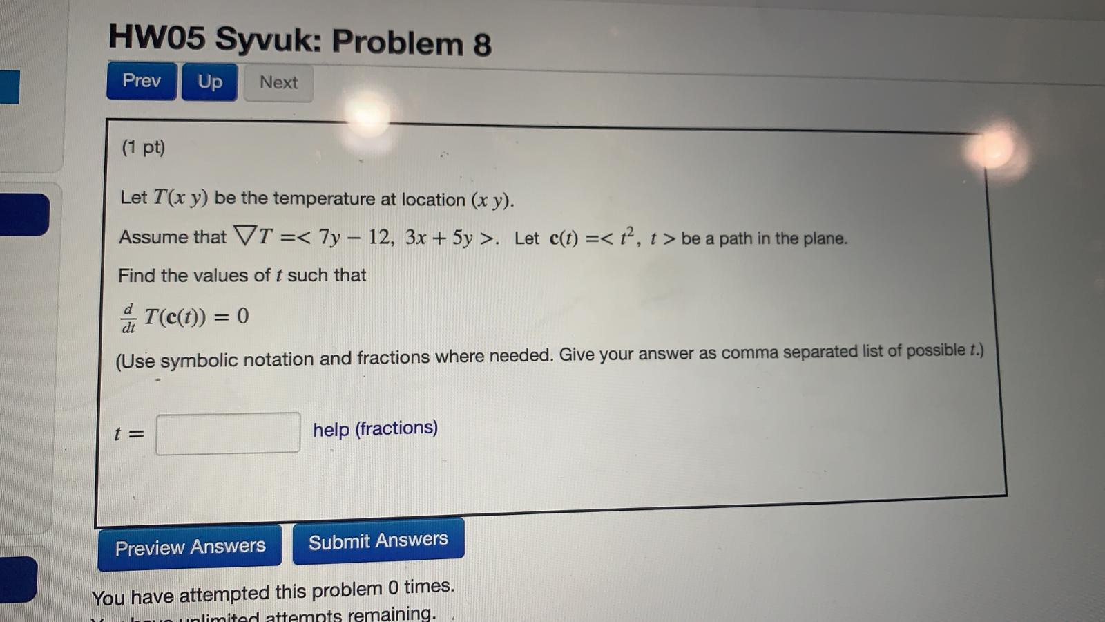 Solved HW05 Syvuk: Problem 8 Prev Up Next (1 pt) Let T(x y) | Chegg.com