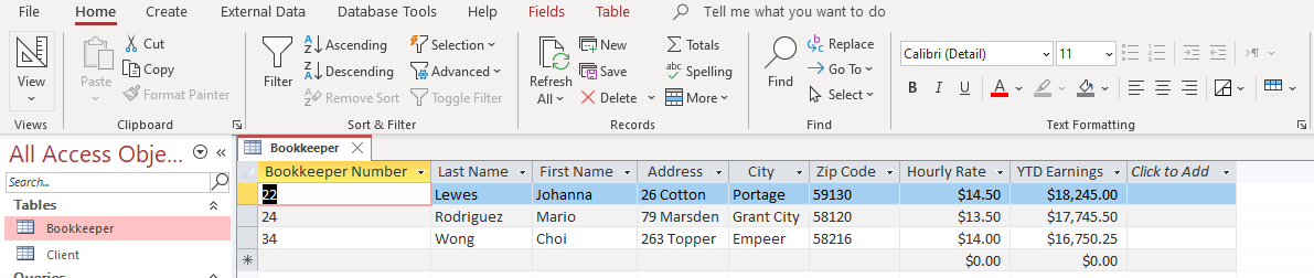Solved o A File Home Create External Data Database Tools | Chegg.com
